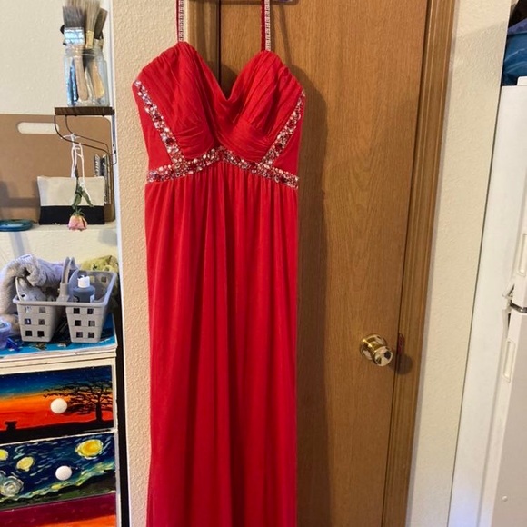 Dresses | Crimson Red Dress With Gemstones On The Top And The Straps ...